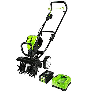Greenworks Pro 80V 10 inch Cultivator with 2Ah Battery and Charger, TL80L210, Black And Green