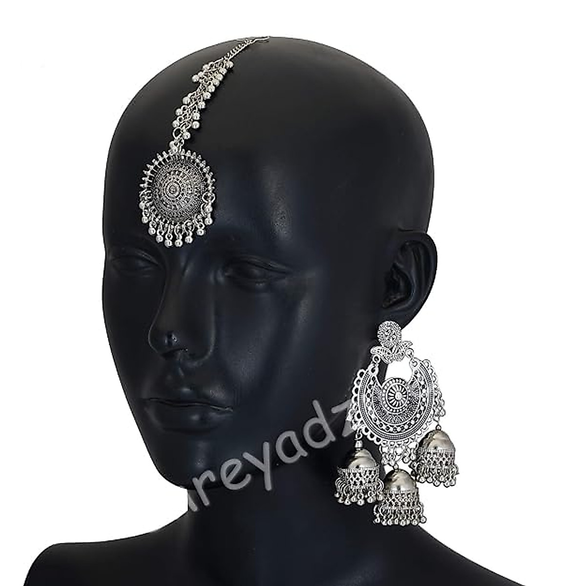 JD'Z COLLECTION Traditional Fashion Jewelry Earrings Wedding Wear Jhumka, Indian Bollywood Stylish Oxidized Mangtika Jhumki Tribal Earring Set For Women earring sets for women, Jewelry Gift For Womens (Design-1)