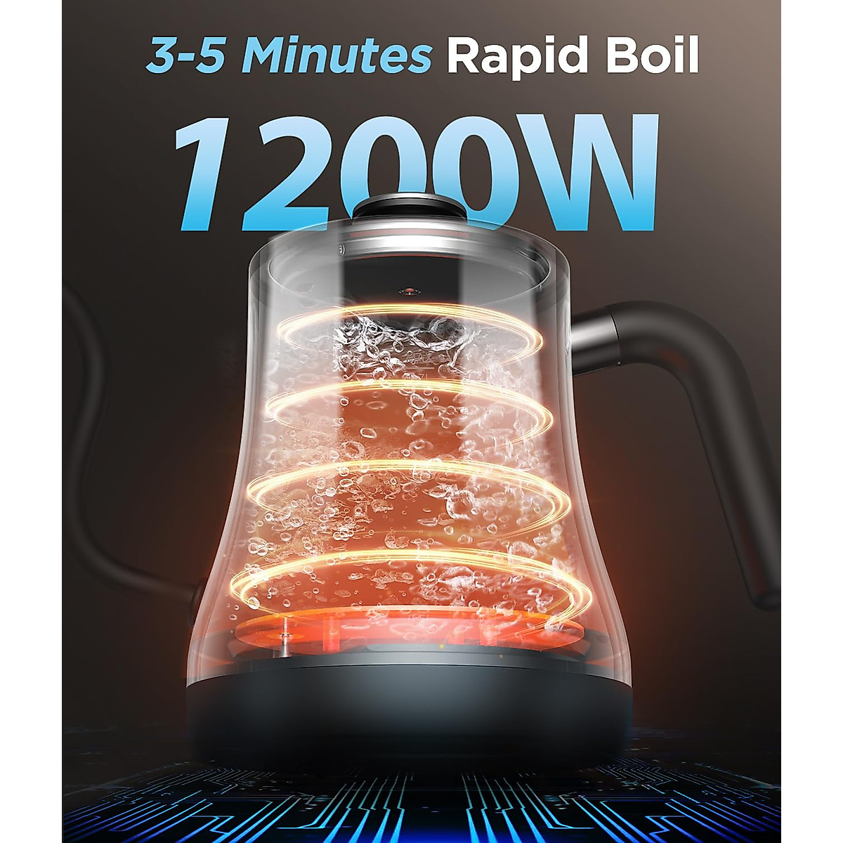 Gooseneck Electric Kettle with Temperature Control, 27oz/0.8L Fast Heat Electric Kettle for Pour Over Coffee/Tea, Auto Shut Off & Boil-Dry Protection, 4hrs Keep Warm, Stainless Steel Inner,Matte Black