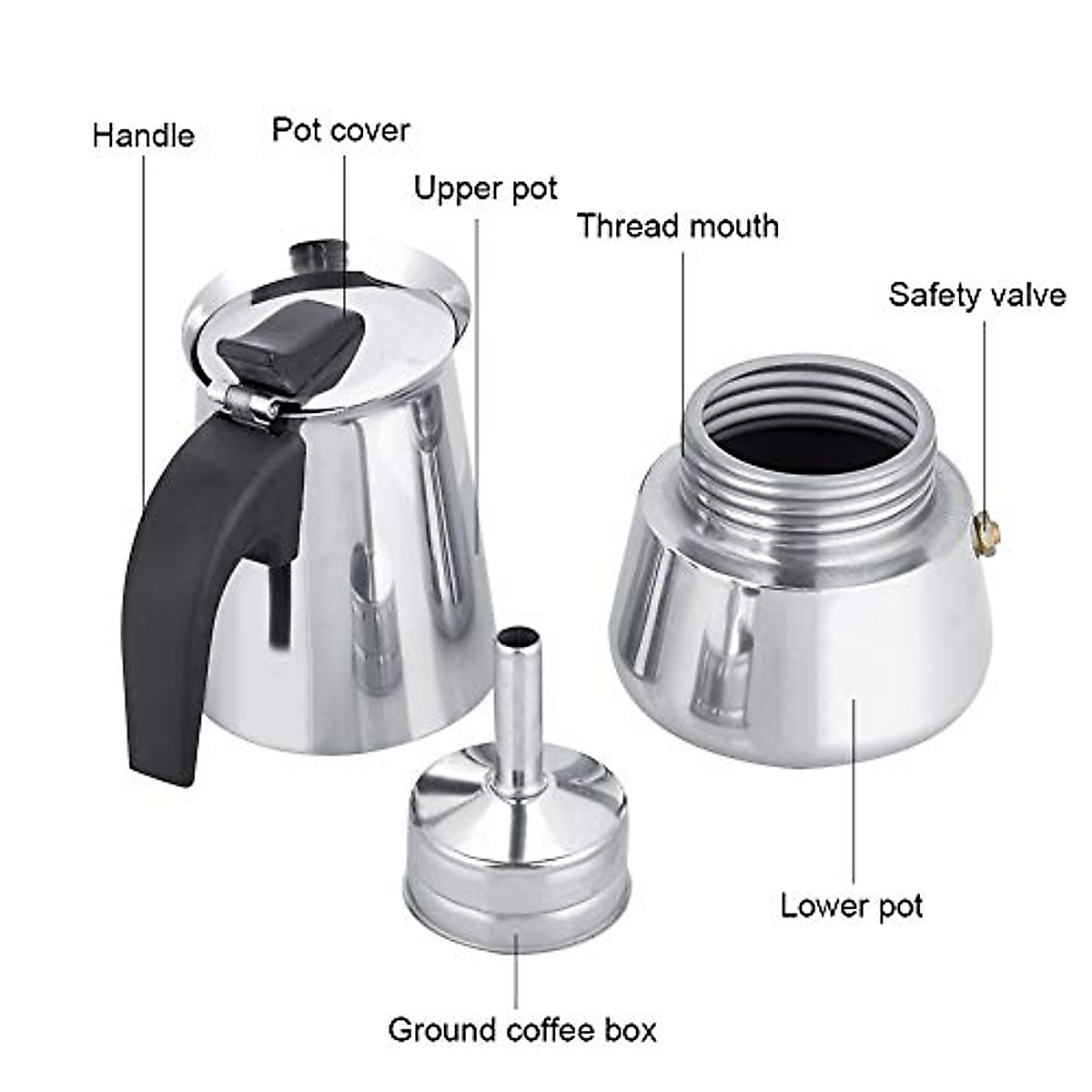 Espresso coffee maker, portable stainless steel espresso coffee maker Espresso coffee maker, classic Moka for home, office.(100ml)