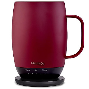 Nextmug Plus - Temperature-Controlled, Self-Heating Coffee Mug (Burgundy - 18 oz.)