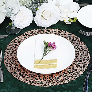 TABLECLOTHSFACTORY 6 Pack | 15" Rose Gold Round Woven Vinyl Placemats | Non Slip Dining Table Placemats for Wedding Events Birthday Party