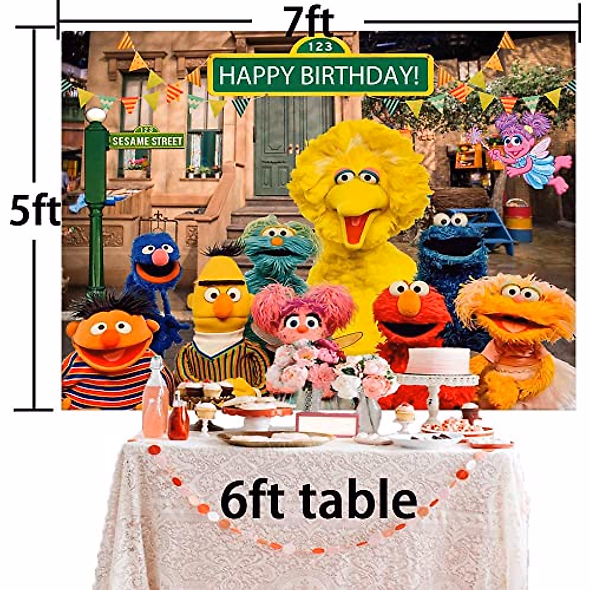 Elmo Street Cookie Monster Backdrop for Birthday Party Birthday Banner,Children Baby Shower Birthday Party Cake Dessert Table Decor Supplies Banner, Photo Studio Props7x5Ft