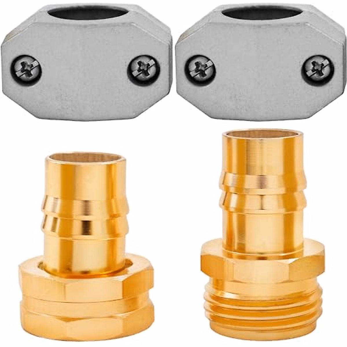Little Gardener Garden Hose Repair Kit - Heavy Duty All Metal Body - 3/4 Inch Garden Hose Fittings - Female and Male Water Hose End Replacement - Hose Fix Set to Connect to Outside Water Hose Bib