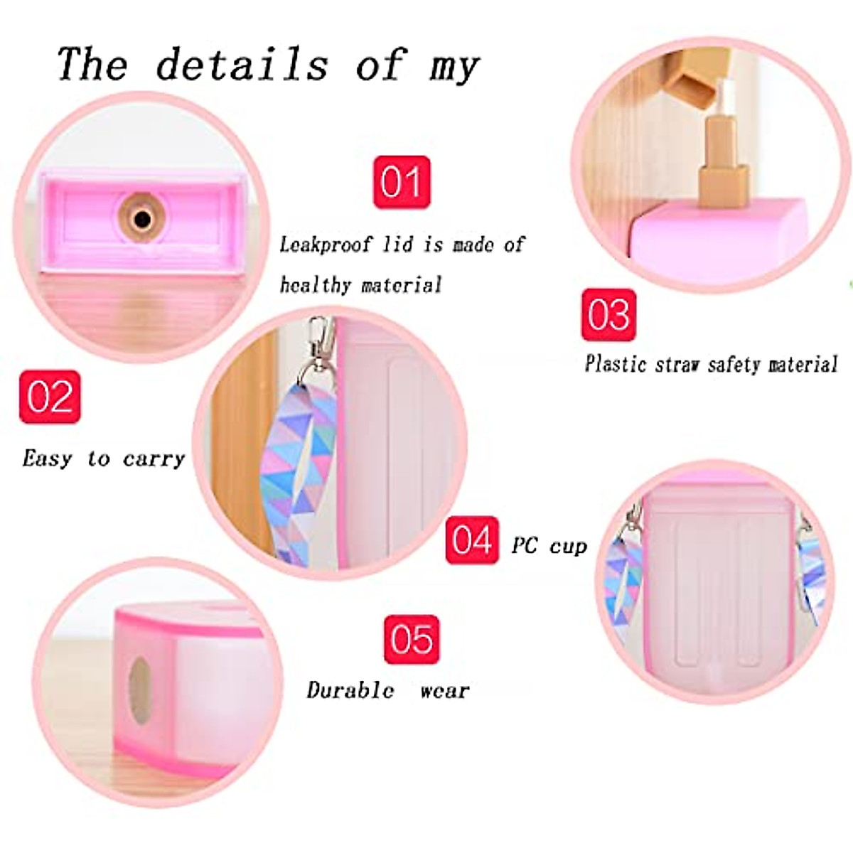 Cute Water Bottles with Straws,Creative Kawaii Popsicle Ice Cream Drink Water Bottles, Leakproof Plastic Transparent Water Jug 300ml Suitable for Kids Adults (pink)