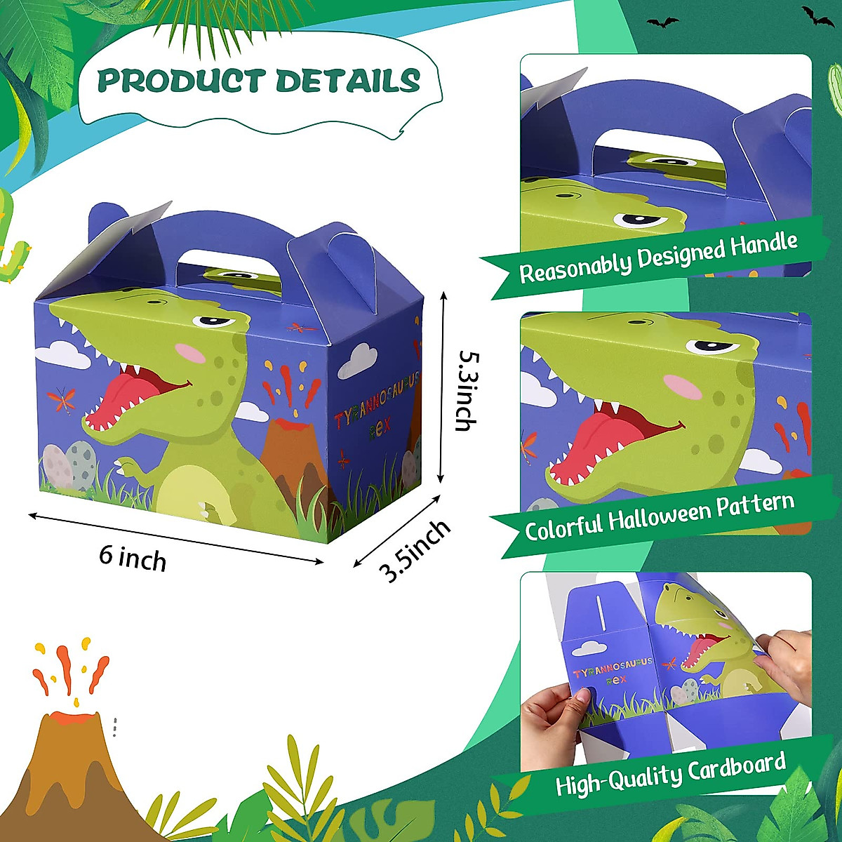 24 Pcs Dinosaur Favor Boxes for Birthday Party Dinosaur Treat Boxes Dinosaur Theme Candy Goodie Boxes Party Favors for Boys Girls Kids Baby Shower Party Supplies, 6 x 3.5 x 3.5 Inch (Lovely Style)