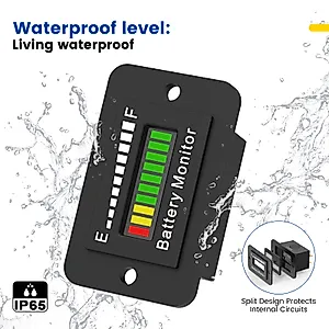 LED Battery Level Indicator, Universal Golf Cart Battery Meter Support 12V 24V 36V 48V 60V 72V Battery Monitor Lithium Battery Lead Acid Battery Fuel Gauge Meter for Ezgo Go Club Car