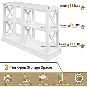 Livavege Console 3-Tier Open Storage, Narrow Sofa Entry Way w/Wood X-Shaped Frame, Entrance Tables for Small Space, Living Room, Entryway, Foyer, Hallway, Office, White