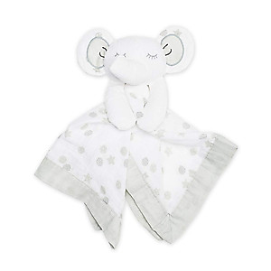 lulujo Lovey Blankets| Unisex Security Blanket & Toy| Softest Breathable Cotton Muslin| 15"x15"| Grey Elephant