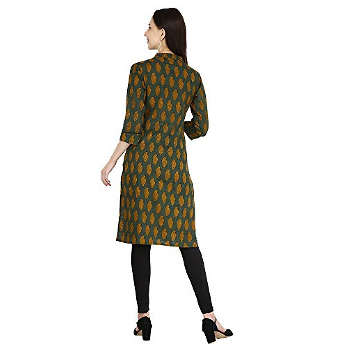 Ramkudi Indian Women's Printed Cotton Kurti Green Top