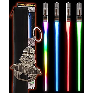 Lightsaber Chopsticks Light Up Star Wars LED Reusable 9 Colors 2 PAIRS FREE Darth Vader Keychain Bottle Opener