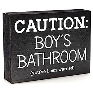 Kids Bathroom Sign for Boys Bathroom Decor - Caution Kids Bathroom Sign for Boy Bathroom Decor for Boys