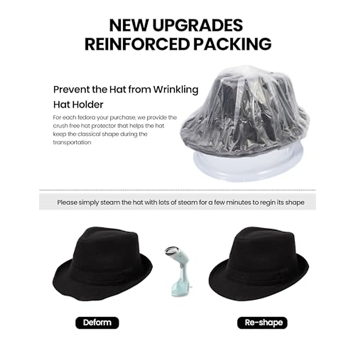 Fedora Hats for Men Unisex Manhattan Black Fedora