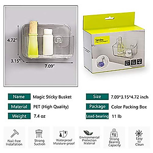 Plastic Wall Mount Organizer Rack Shelf Container Bin Storage Box Holder Basket Hanging Walls/Doors Free Punch for Kitchen, Bathroom, Cabinet, Toilet，Office, Bedroom, Craft Room - Clear (Small)