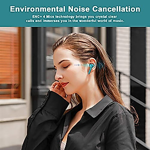 YHT [ Upgraded ] True Wireless Earbuds, Bluetooth 5.3 Wireless Earbuds with Call Noise Cancellation, 4 Mic HiFi Stereo Sound Bluetooth Headphones, 30H Playtime Earphones for Home Office, Dark Green