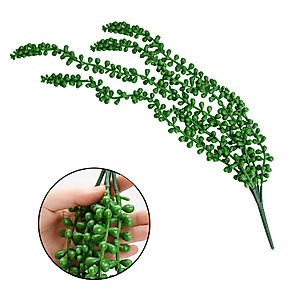 4PCS Artificial String of Pearls Succulent, Fake Hanging Vine Plant for Wedding Party Home Garden Wall Decor, Faux Donkeys Tail Sedum Morganianum Burro Trailing Succulent, Lover Tears Basketplant
