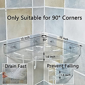2 Pcs Adhesive Acrylic Corner Shower Caddy Shelf with Hooks Hollow Wall Mounted No Drilling Clear Corner Shelf for Shower Kitchen Organizer