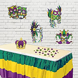 Beistle Plastic Mardi Gras Table Skirt Fat Tuesday Party Supplies, 29" x 14', Green/Yellow/Purple