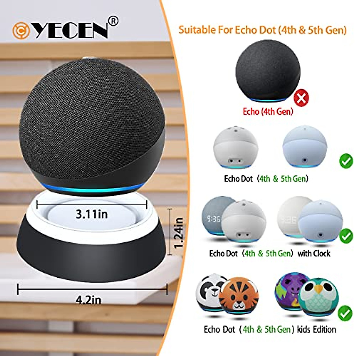 C YECEN Echo Dot 4th&5th Generation Table Stand Desktop Holder Mount for Echo Dot 4th&5th Gen, Base Bracket with Light Guide, Echo Dot Accessories with Built-in Cable Management