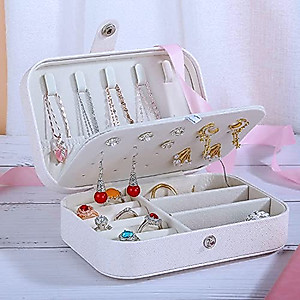 Travel Jewelry Organizer Box PU Leather Small Travel Case Portable Storage Holder Box for Earrings Necklaces Rings Bracelets (White)