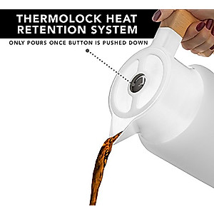 Hastings Collective Thermal Coffee Carafe 50 Oz - Large Stainless Steel Insulated Carafe - 1.5 Liter Double Walled Vacuum Thermos Coffee and Beverage Dispenser with Tea Infuser and Strainer (White)