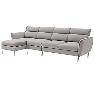 Bellemave L-Shape Sofa Convertible Sectional Sofa Couch with Chaise Left/Right Handed Chaise, High Backrest Sectional Sofa, Flannel Upholstered Couch for Living Room (Grey)