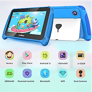 kinstone 7 inch Android 11 Tablets, 2GB RAM+32GB ROM,Long Battery Life,1.5GHz Quad Core Processor,2 MP Dual Camera, WiFi Bluetooth 4.2 (Blue)