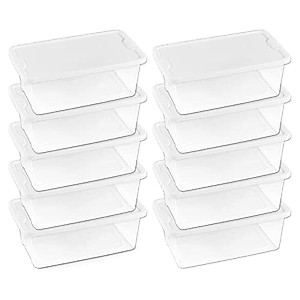 Homz 6 Quart Plastic Multipurpose Stackable Storage Container Bins with Secure Latching Lid for Home and Office Organization, Clear (10 Pack)