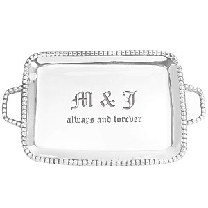 Personalized Pearl Serving Tray- Handcrafted, Rectangular Silver Tray, Tray for Whiskey Decanter, Candle Sticks, Vanity Set, Perfume Tray, and Serving Appetizer Serving Plates