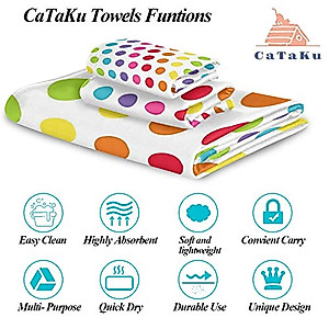 CaTaKu Towels Set 3-Piece, Rainbow Polka Dot Towel Bathroom Sets, 1 Bath Towel, 1 Washcloth, 1Hand Towel, Polka Dot Towel Set of 3 Soft Multifuntion for Home Kitchen Hotel Gym Swim Spa.