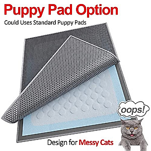 Waretary Cat Litter Mat 36"x 30", Kitty Pretty Litter Box Trapping Mat, Extra Large XL Honeycomb Double Scatter Control Layer Mat, Urine & Waterproof, Washable, Easy Clean, Phthalate Free (Grey)(1 Side Connected)