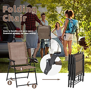 VICLLAX Folding Patio Chairs with Arms, Portable Patio Dining Chairs Sling Back Chairs for Garden, Set of 2