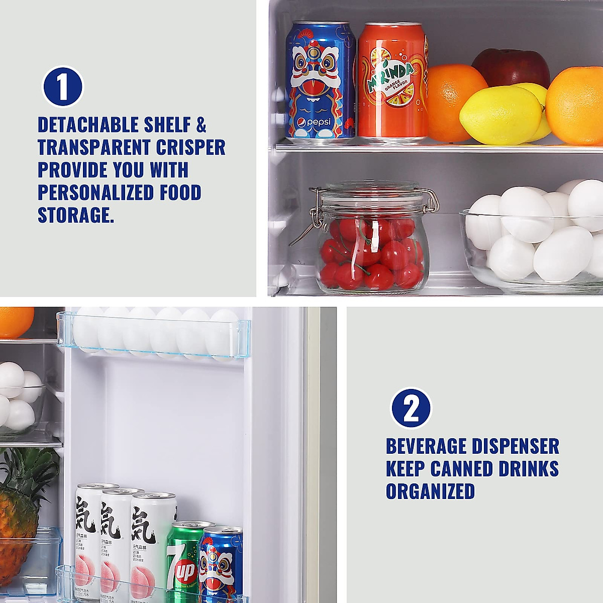 WANAI Mini Fridge Dual Door Refrigerator with Freezer, Compact Refrigerator with Adjustable Temperature & Removable Glass Shelves, Fridge for Apartment/Dorm/Office/Kitchen, Energy Saving, BLACK