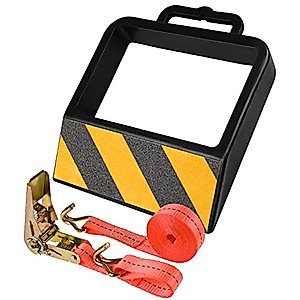 IDSWorld Jack Pallet Truck Stop Wheel Chock Heavy Duty Rubber Stopper for Safe Warehouse Moving Cargo Delivery Trucks Anti-Skid Warning Tape with Rachet 10.5ft Tiedowns Strap