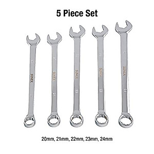 Sunex Tools 9918MA Metric V-Groove Combination Wrench Set, 20mm - 24mm, Fully Polished, 5-Piece (Includes Roll-Case)