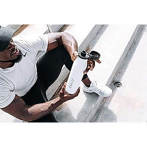 ZULU Ace 24oz Vacuum Insulated Stainless Steel Water Bottle with Chug Spout, Leak-Proof Locking Lid and Removable Base, Metal Reusable Bottle for Sports Gym Travel, White