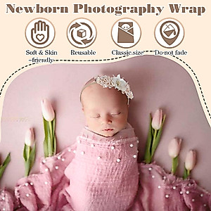 Preboun 3 Set Baby Photoshoot Props Wrap Kit 35.5 x 67 in Newborn Photography Props Wraps Baby Photo Props Newborn Pearl Headband Wrap Blanket Outfits for Baby Boy Girl Infant Toddler(Elegant Colors)