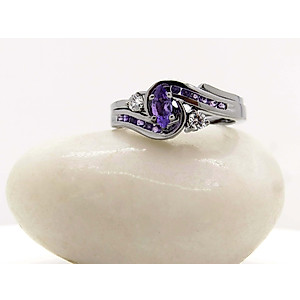 Dazzlingrock Collection Black Rhodium Plated 6X3 MM Marquise Amethyst, Round Amethyst and Diamond Set, 10K White Gold, Size 9