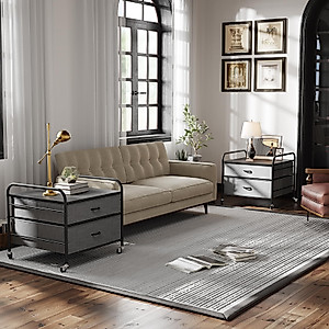 Mini Fridge Stand, Fridge Stand with Storage, 120LBS Mini Fridge Table with 4 Swivel Wheels, Fridge Cart with Large Drawer for Dorm, Home, Kitchen, Office,Iron Top (Black Fabric Drawer)