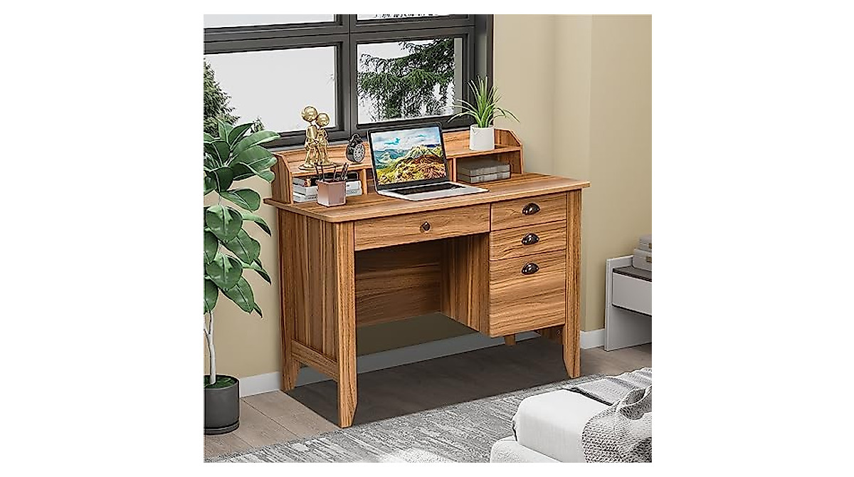Vintage Computer Desk with Storage - Rustic Oak