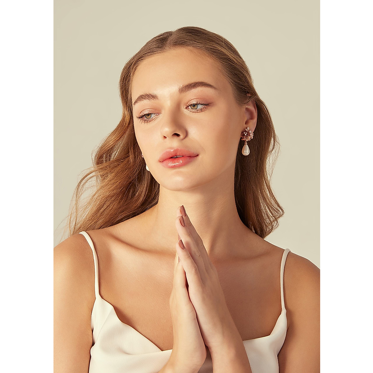 Anthia Jewelry Womens 925 Sterling Silver Classy Flowers Cubic Zirconia Teardrop Imitation Pearl Dainty Fashion Statement Accessory French Back Drop Dangle Hanging Dangling Earrings, Purple & Pink