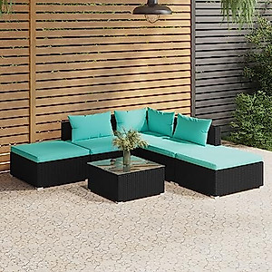 WHOPBXGAD 6 Piece Patio Lounge Set Deck Furniture,Gardens Patio Furniture,Designed for use on lawns, terraces, poolsides, patios and Gardens,with s Poly Rattan Black