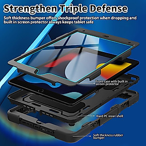 ROSROME for iPad 9th 8th 7th Generation Case 10.2 inch iPad Case with Screen Protector, 360 Stand, Hand Strap, Shoulder Strap[Kids Friendly 15ft Drop Protection]3-layer Rugged Full-Body 10.2 iPad Case