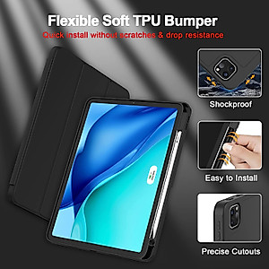 ZryXal New iPad Pro 12.9 Inch Case 2022/2021/2020(6th/5th/4th Gen) with Pencil Holder,Smart iPad Case [Support Touch ID and Auto Wake/Sleep] with Auto 2nd Gen Pencil Charging (Black)