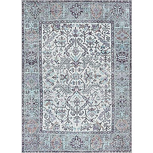 Well Woven Macon Ivory Machine Washable Vintage Style Updated Classic Distsressed Persian Area Rug (5'3" x 7'3")
