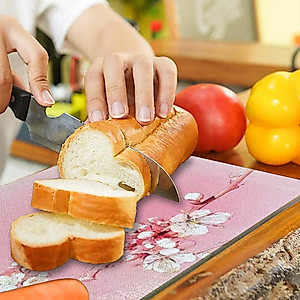 Tempered Glass Cutting Board japanese cherry blossoms in full bloom Tableware Kitchen Decorative Cutting Board with Non-slip Legs, Serving Board, Large Size, 15" x 11"