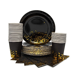 Party Chic Black and Gold Party Supplies Disposable Napkins Gold Dot Confetti Paper Napkins for Birthday Anniversary New Years Graduation Wedding Christmas 3-Ply 50 Pack