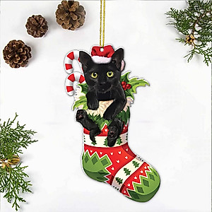 Black Cat Funny Acrylic Ornament - Hilarious Sock Design - Dark Humor Christmas Tree Decoration - 2024 Kitten Christmas Ornament