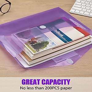 Sooez 10 Pack Plastic Envelopes Poly Envelopes, Clear Document Folders Plastic File Folders US Letter A4 Size File Envelopes with Label Pocket, Assorted Color