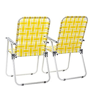 AFFAVON Webbed Patio Lawn Folding Up Beach Chairs 2 Packs Lightweight, Sturdy, Comfortable, Portable, and Stylish Outdoor Chair for Yard, Garden，Camping, Sports and Beach (Yellow)